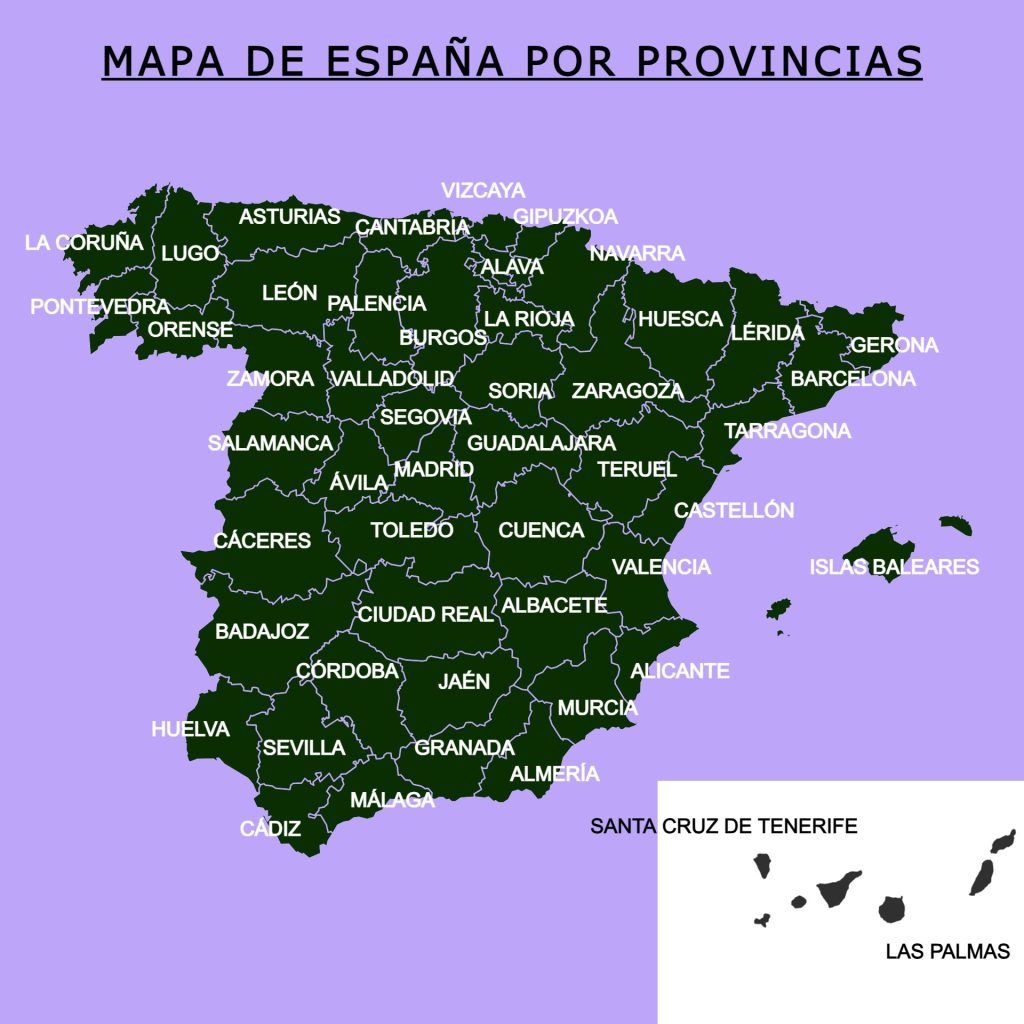 Mapa de España por provincias y comunidades para imprimir o rellenar